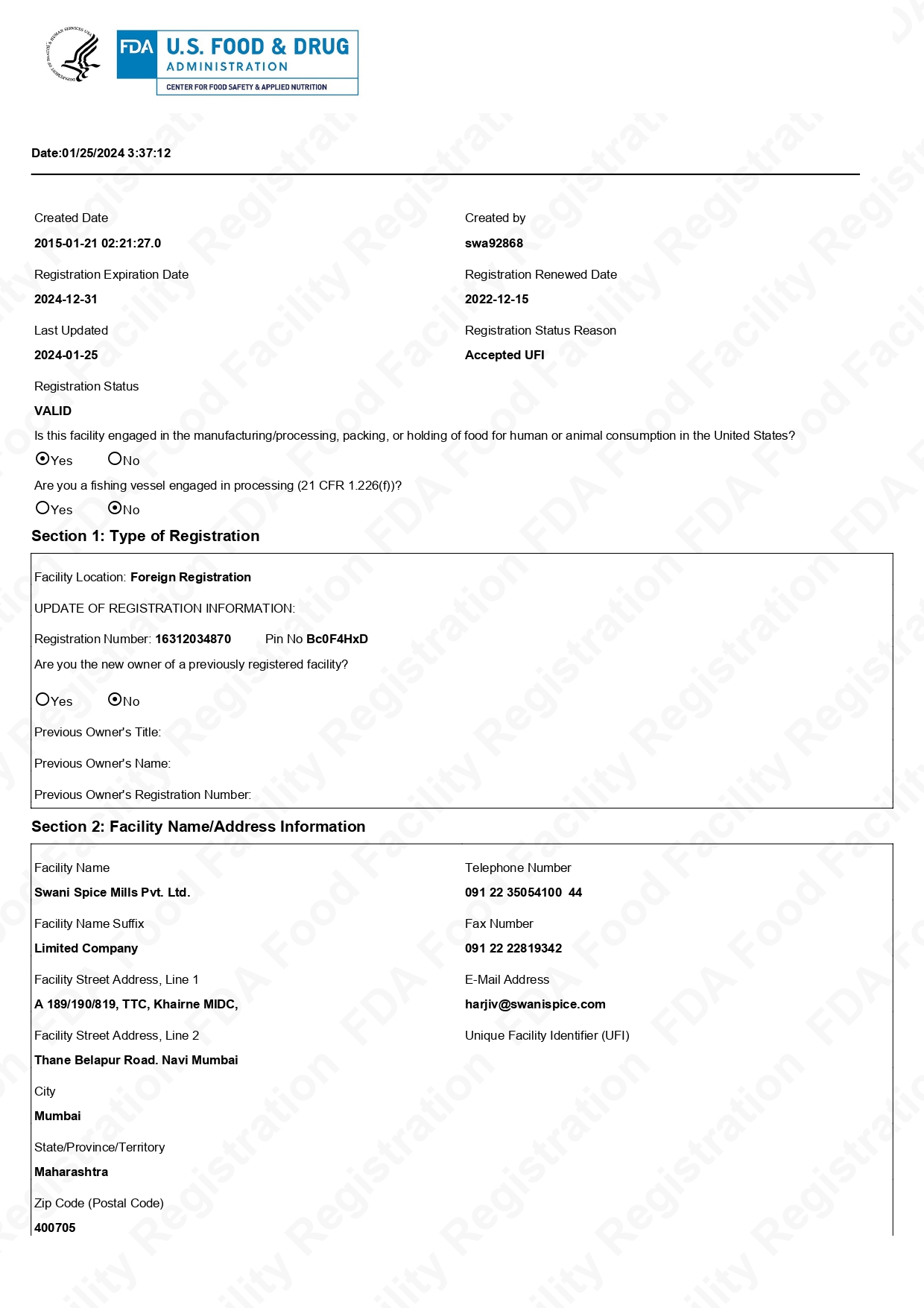 Certificates | Swani Spice